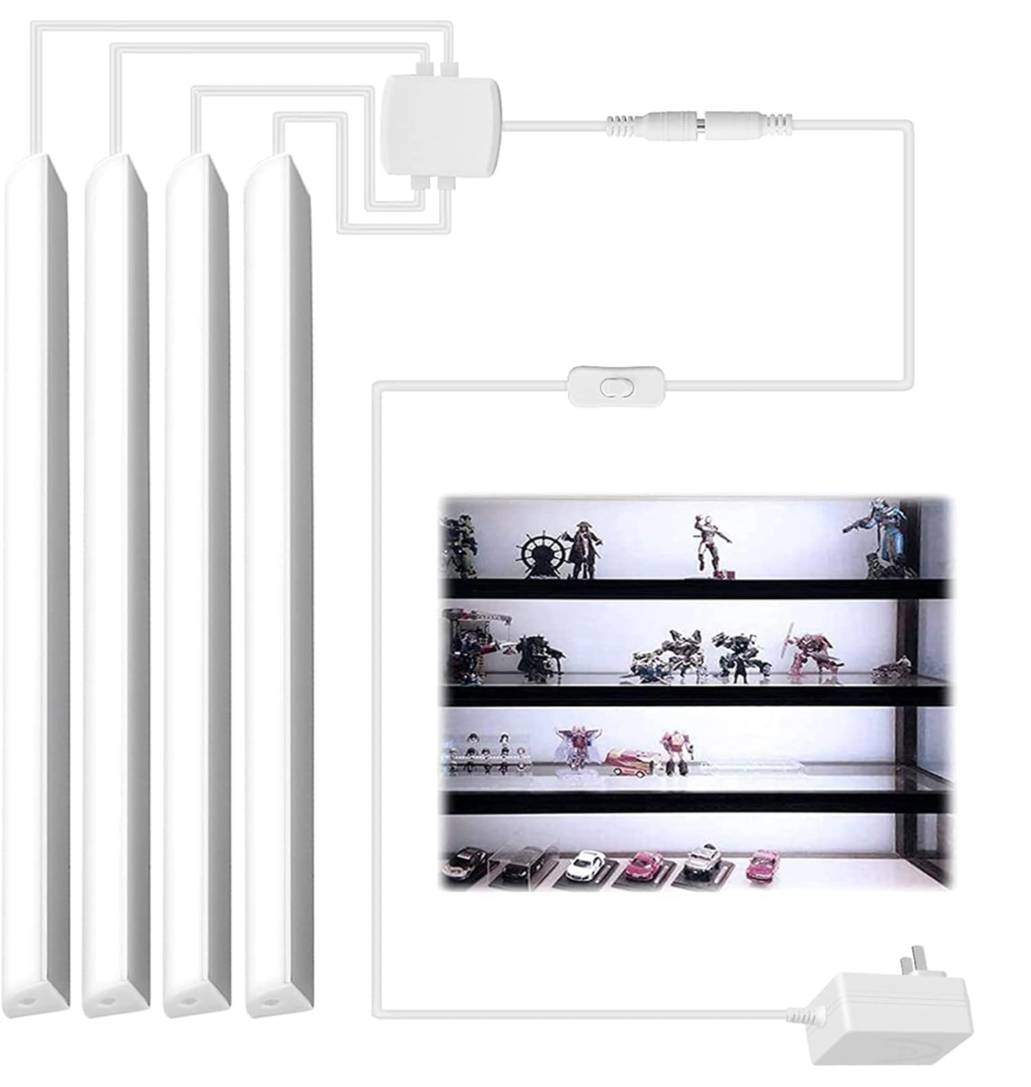 Cabinet Lighting, 4pcs 12" V-Shape Bright LED Light Bars for Under Cabinet, Gun Safe, Locker, Closet, Under Counter, Shelf, Showcase - 1200lm 12W - Pure White (6000K)