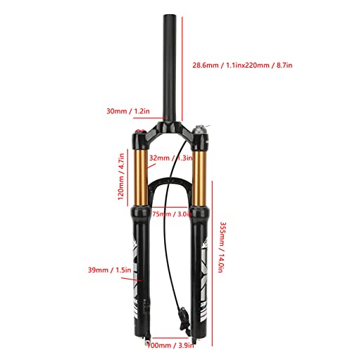 DAUERHAFT Bicycle Front Forks, 120mm Stroke 26inch Mg Aluminum Alloy Bike Suspension Air Fork Straight Steerer for Off Road