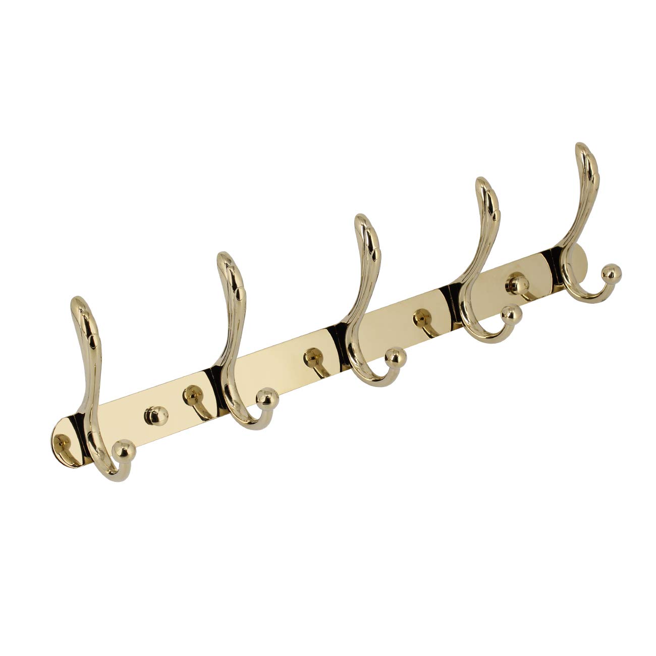 kimzcn Coat Rack Wall Mounted - 5 Tri Hooks, Heavy Duty, Metal Coat Hook Rail for Coat Hat Towel Purse Robes Mudroom Bathroom Entryway, Gold