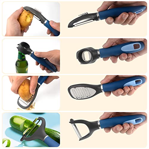 FIVETAS Kitchen Utensils Set with Holder, Nylon Cooking Utensils Set,6Pieces Stainless Steel Knives Set for Kitchen,Vegetable Peeler Knife,Cheese Grater,Cleaning Brush and 2 Plastic Cutting Boards.