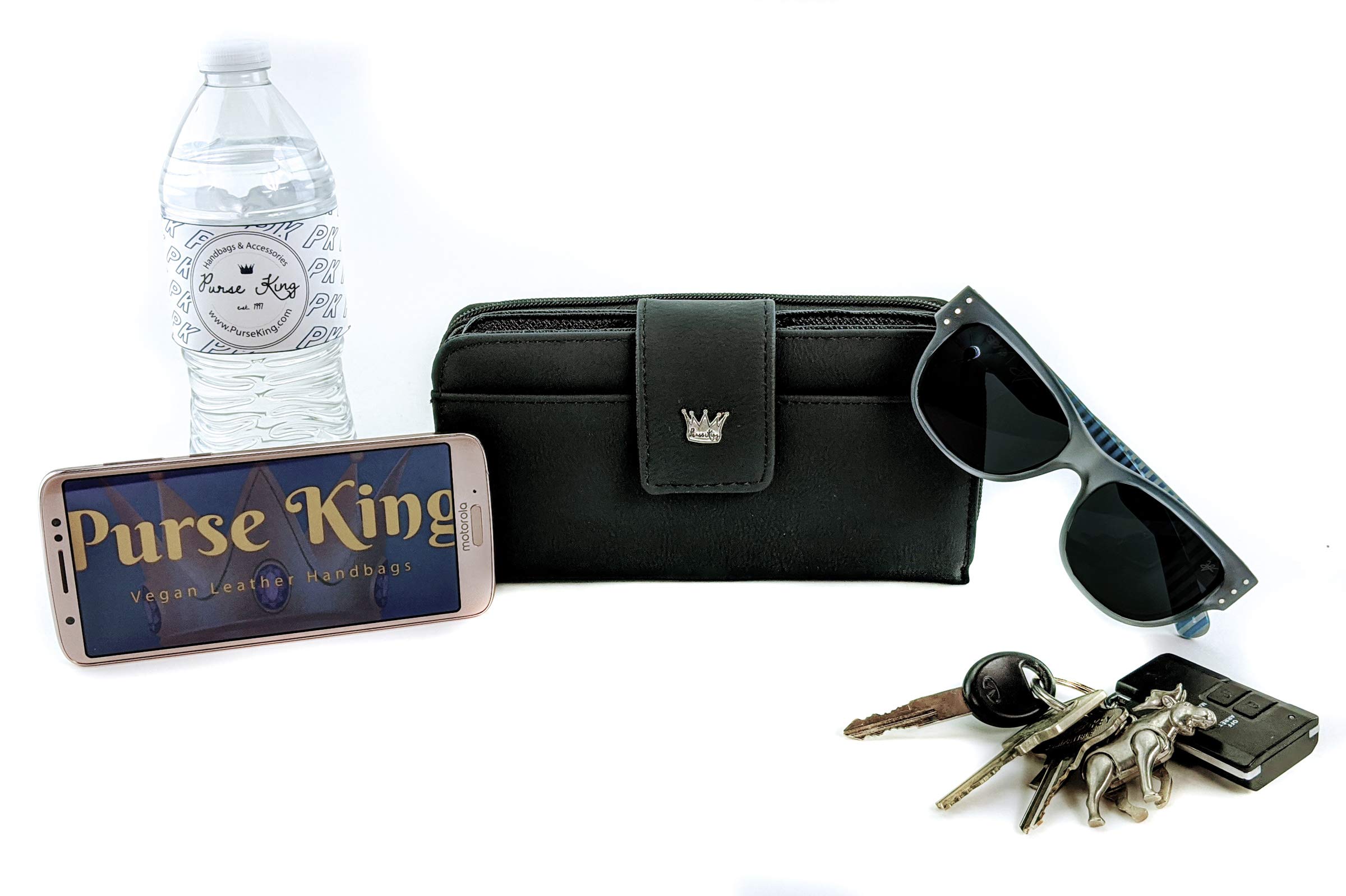 Purse King The Essence Everyday Essential Wallet, Womens Wallet, Womens Clutch, Faux Leather Wallet, Leather Clutch, RFID Blocking Wallet, Organizer (Black)