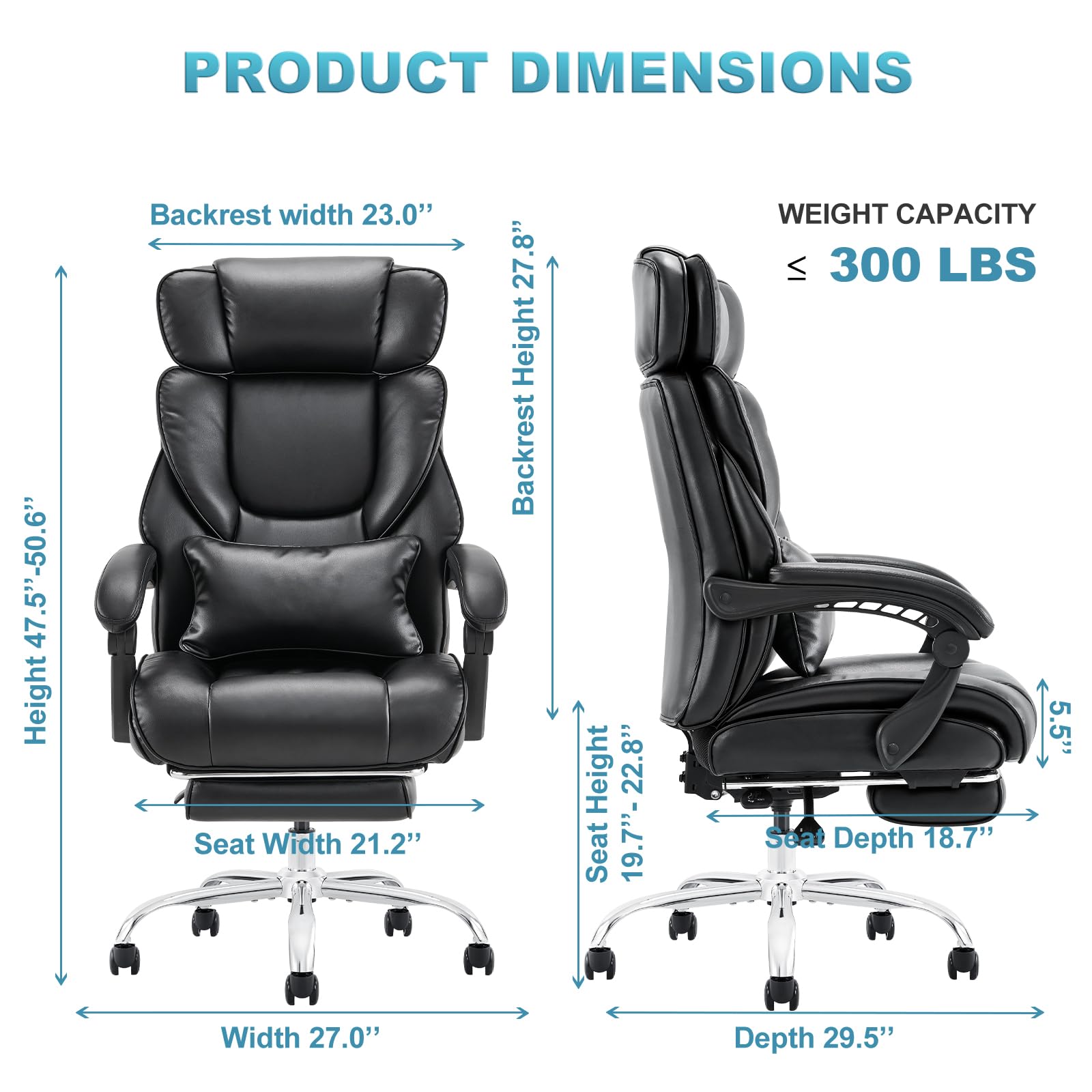 COLAMY Office Chair with Footrest-Ergonomic High Back Design Executive Computer Desk Chair with Removable Lumbar Pillow, 90-135°Reclining, Thick Bonded Leather for Home Office Work Comfort, Pink