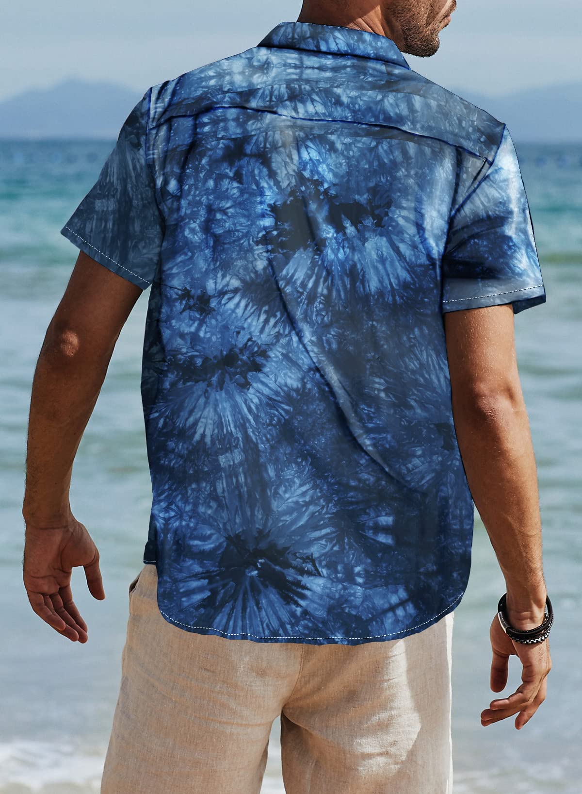 Deer Lady Mens 2024 Tie Dye Button Down Shirts Printed Short Sleeve Summer Hawaiian Beach Shirt Green XL