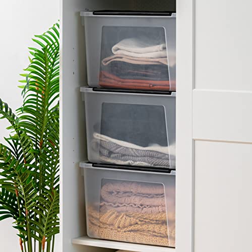 IRIS USA 50.72qt Clear View Wing-lid Plastic Storage Organizing Container Bin, Clear/Black