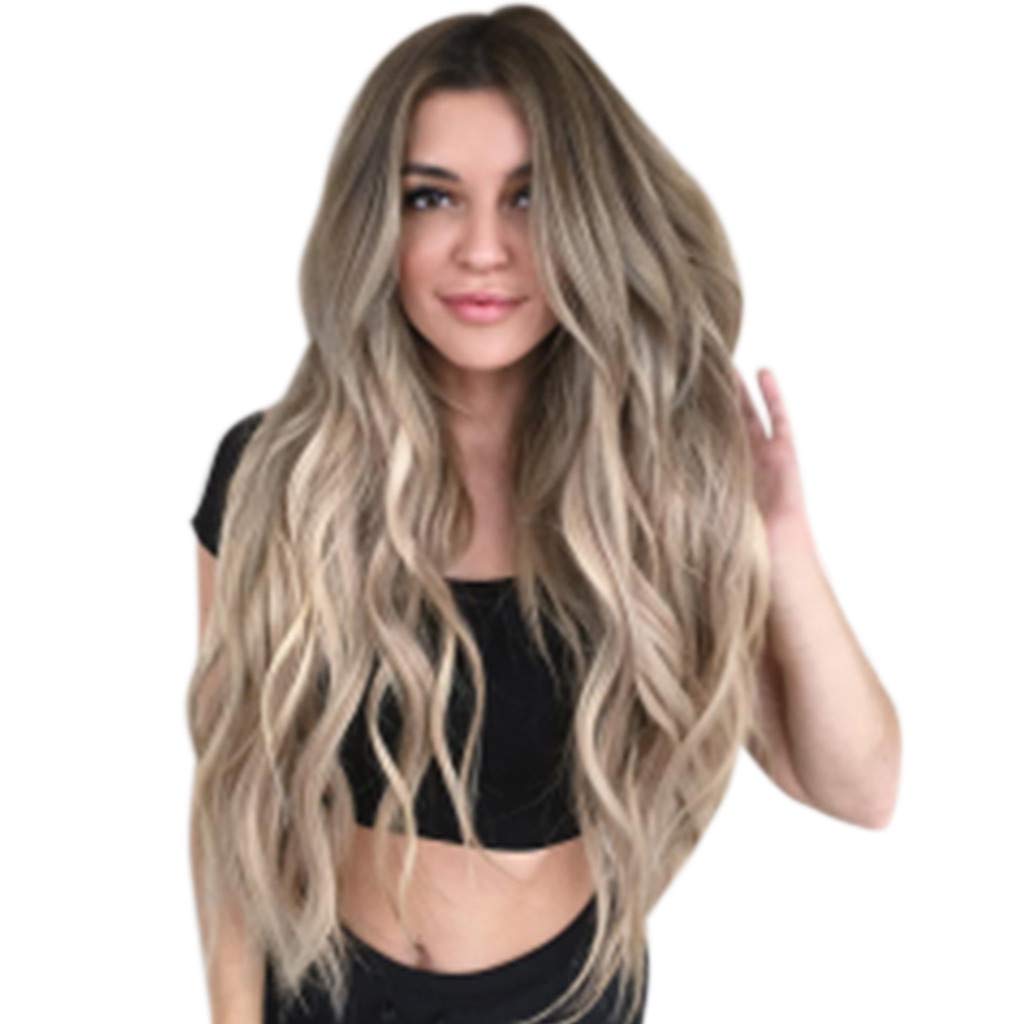 NEARTIME Women Mix Colors Gradient Long Curly Synthetic Wig Full Lace Blonde Brown Coffee White Wig Wavy Cosplay Party Wigs
