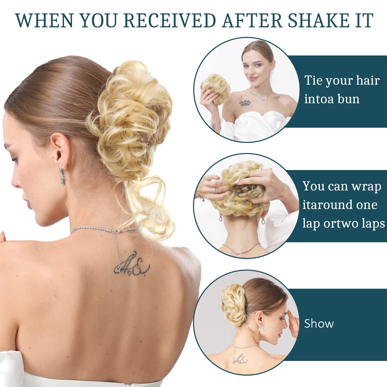 Messy Bun Hair Piece 4Pcs Different Style Beach Blonde Hair Bun Hair Piece Scrunchie Extensions Ponytails Hair Extensions for Women