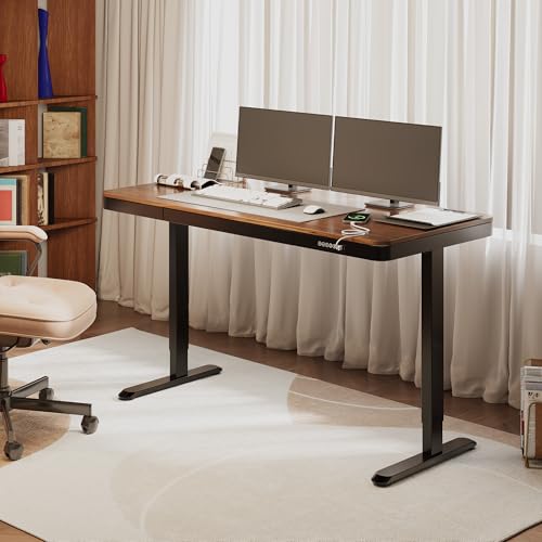 FLEXISPOT 55" Electric Standing Desk with Drawers, Quick Assembly Home Office Sit Stand Desk with Storage, USB Charging, Computer Desk for Home Office (55" Wood, Dark Walnut/Black)