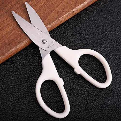 HITOPTY White Multipurpose Scissors, 6in Straight Sturdy Sharp Scissors for Office School Student Home General Use Sewing Fabric Craft Supplies with Cover