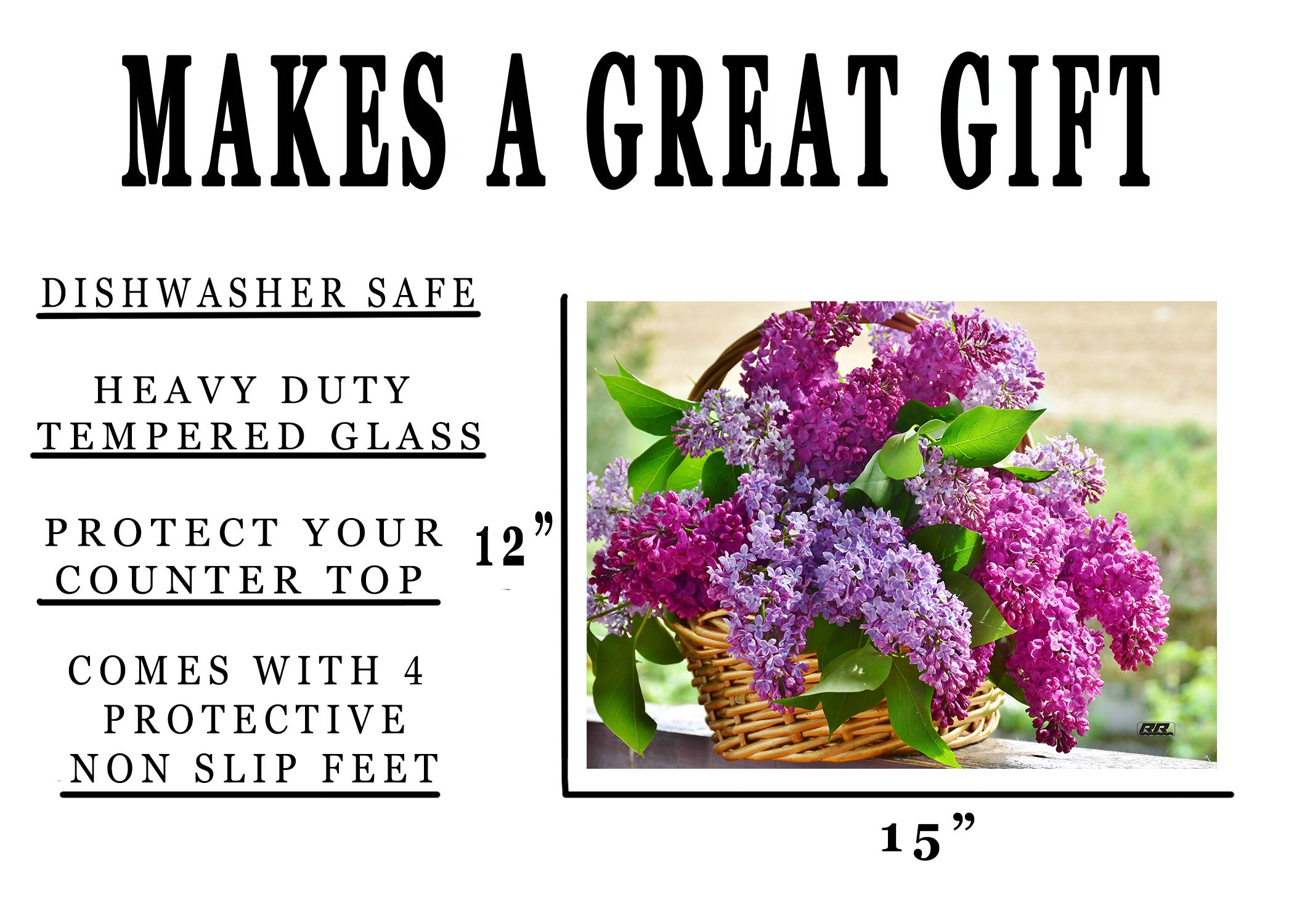 Flower Lavender Lilac Floral Kitchen Glass Cutting Board Decorative Gift For Mom Design