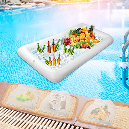 Large Inflatable Serving Bar Kit 1+4Pcs, Luxiv Salad Food Drinks Tray for Picnic Pool Cooler Ice Buffet Party Camping Inflatable Salad Serving Trays with Drain Plug, Large Food Mesh Cover, Inflatorā¦