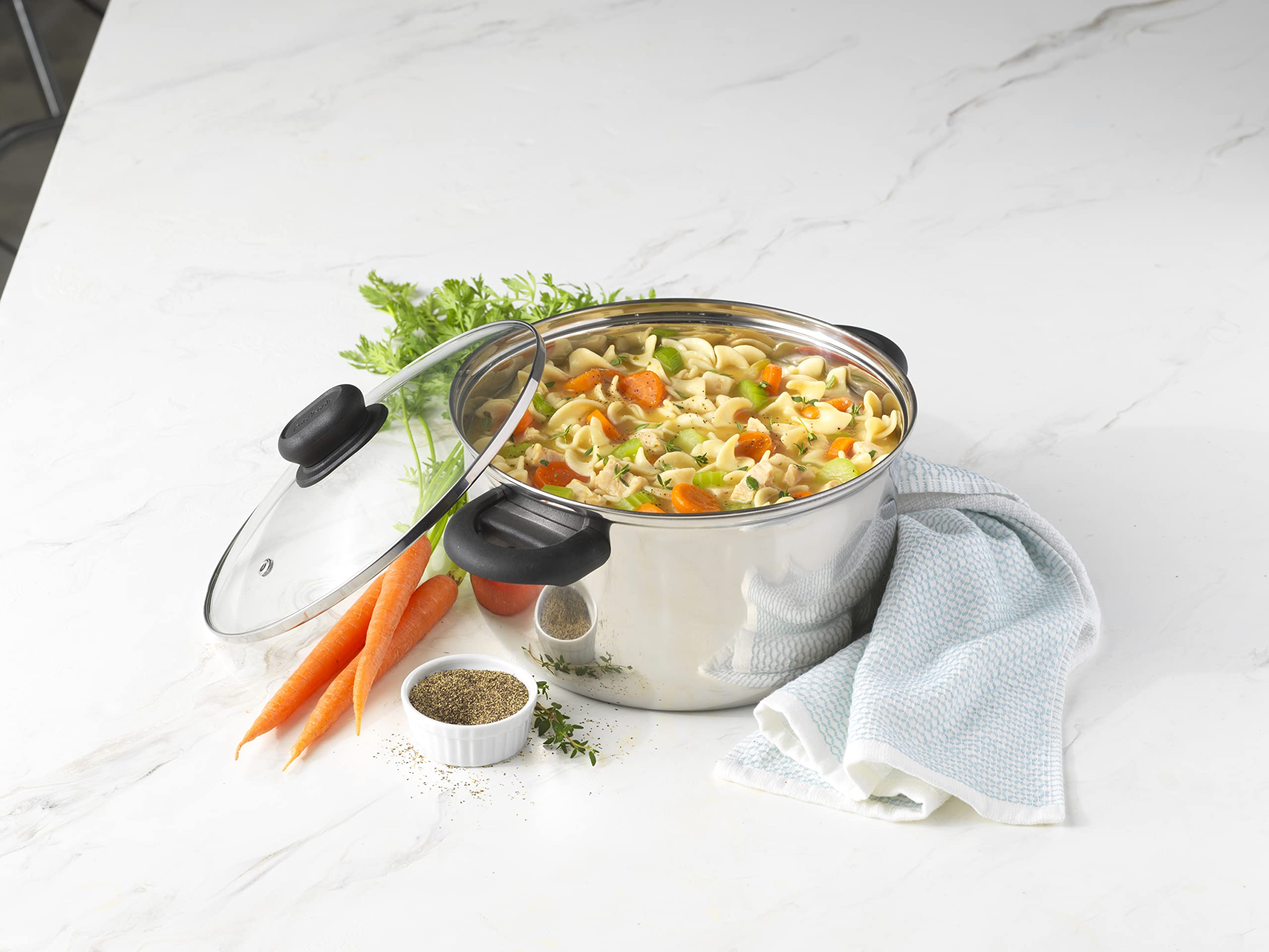 GoodCook Classic Stainless Steel 5-Quart Dutch Oven with Tempered Glass Lid, Silver