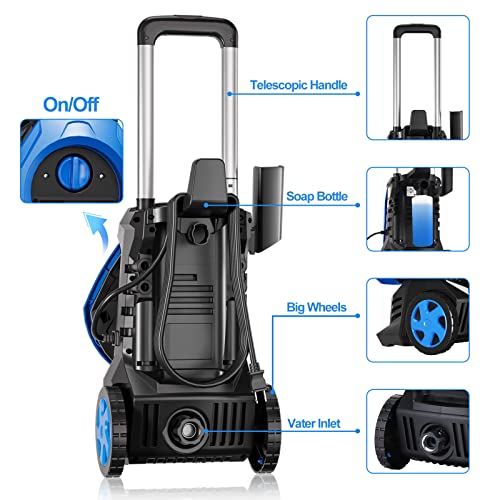 Electric Pressure Washer 4000Psi Max Pressure 2.6GPM Power Washer with 25 Ft Hose,4 Quick Connect Nozzles, Soap Tank Car Wash Machine/Car/Driveway/Patio/Pool Clean, Blue