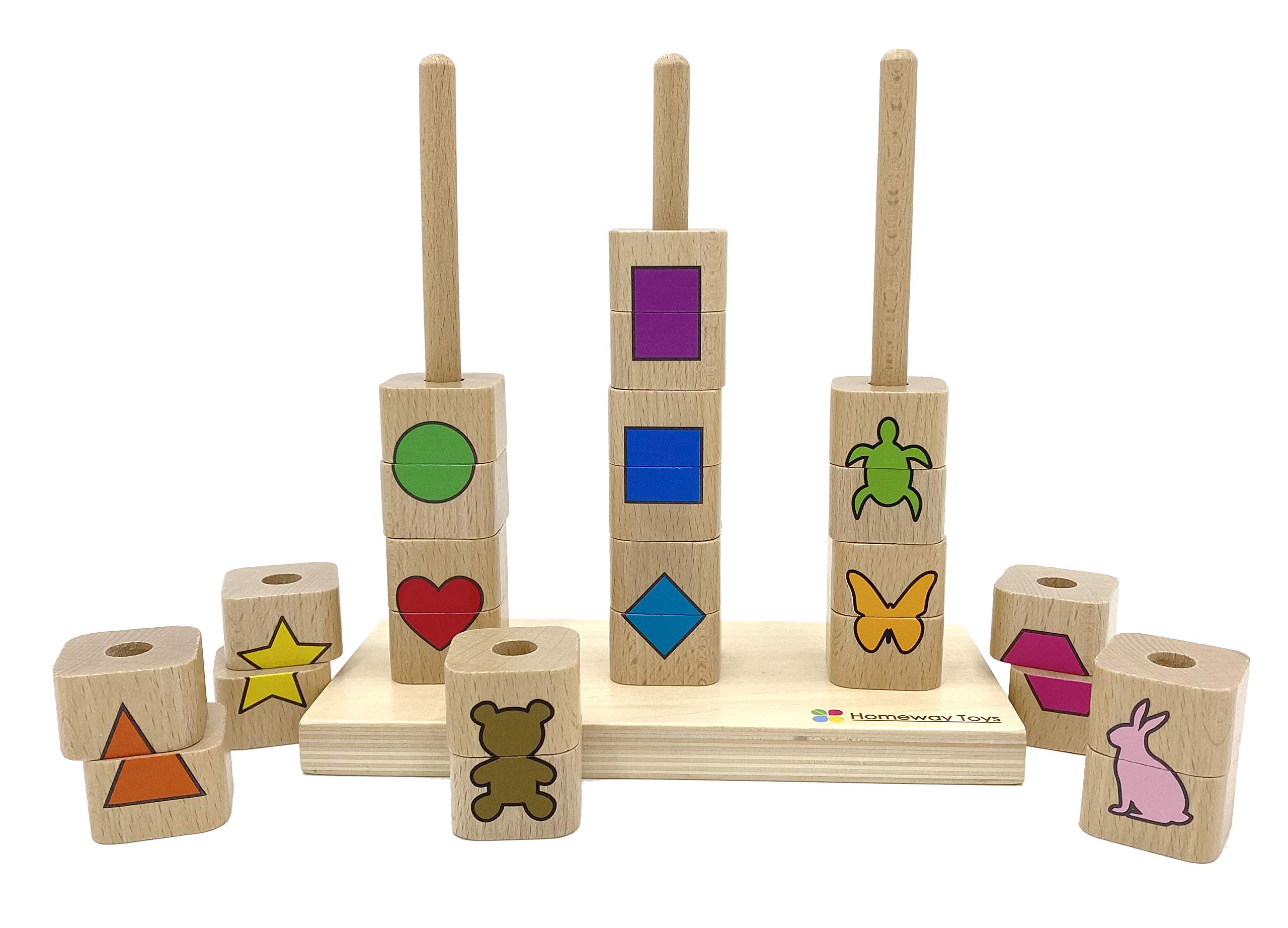 Puzzle Stacking Rings Educational Toy Shapes Colors Animals Sorter Preschool Sensory Toy Montessori STEM Developmental Sorting Stacking for Toddlers Babies Kids Boy Girl for 2 3 4+ Years Old