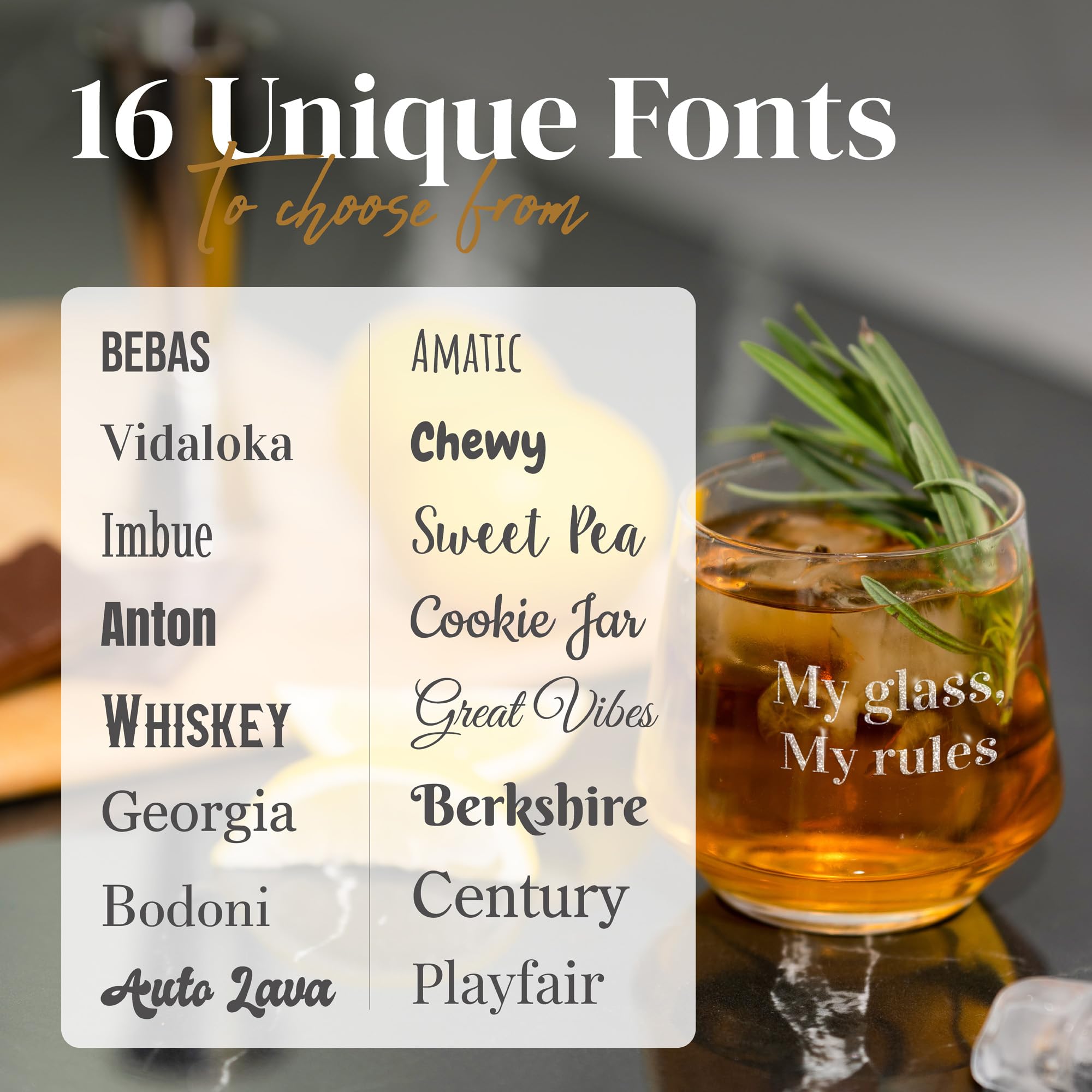 Custom 13oz Whisky Rocks Glass with Your Custom Logo Design or Personalized Text - Permanent Laser Engraving - Wedding Favors, Corporate Gifts, Birthdays, Parties or Events