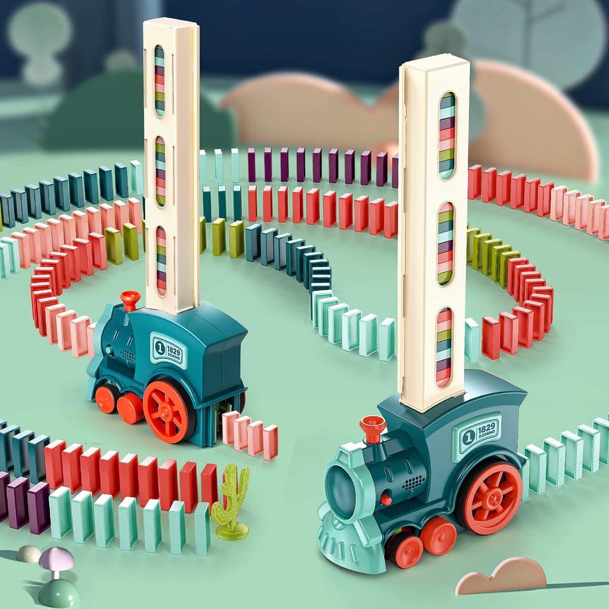 DAWUSU 200 PCS Automatic Domino Train Toy Set,Fun Domino Games for Kids,Domino Games for Boys and Girls Age 3-8