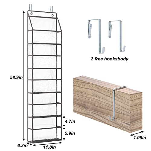 Fixwal Over The Door Hanging Pantry Organizer 5-Shelf Room Organizer with Clear Plastic Pockets Behind The Door Storage Organizer Large Capacity Organizer for Closet Bedroom Bathroom (Grey)
