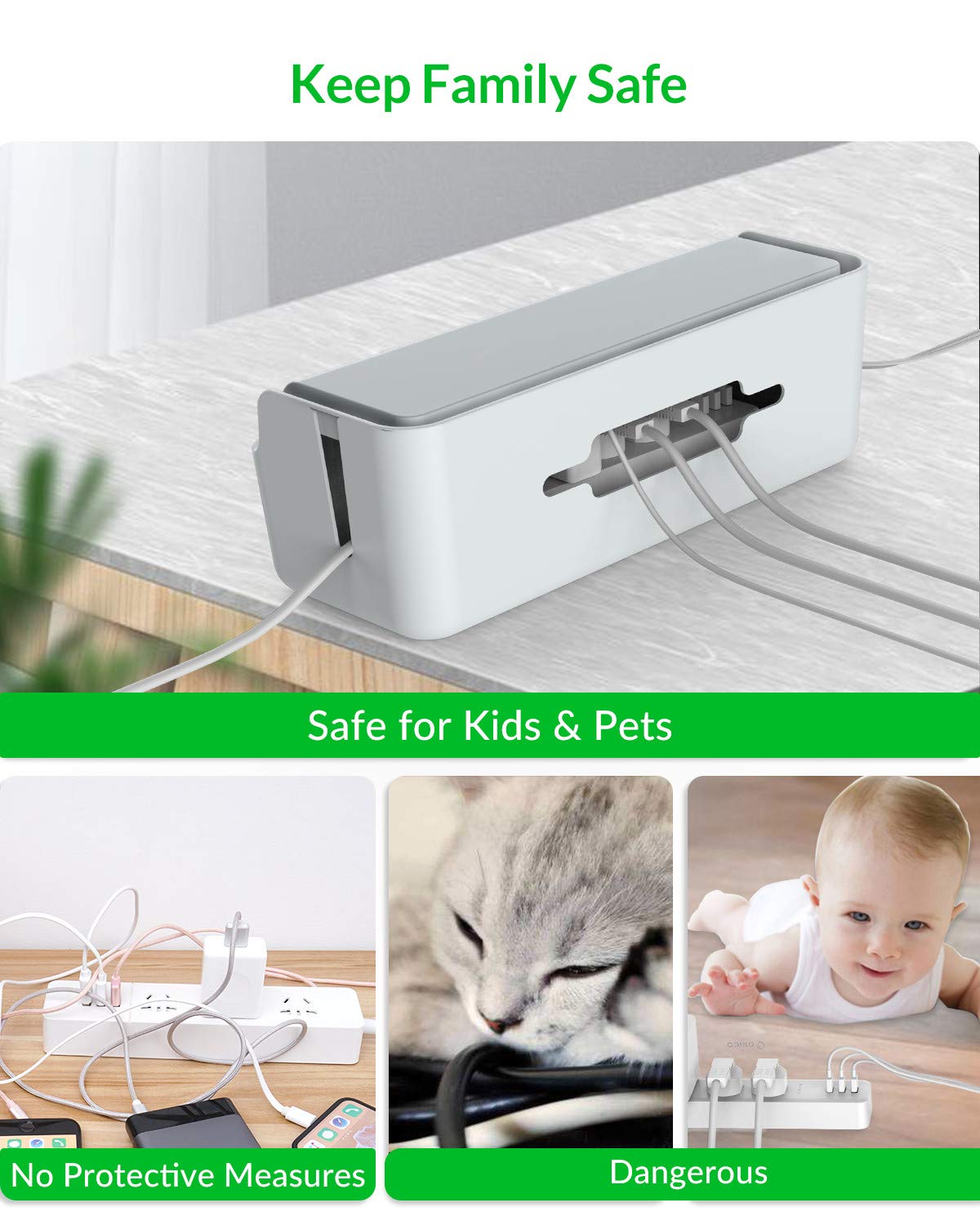 Cable Management Box, ORICO Power Strip Box with Tablets Holder(17 x 7 x 6 Inches), Extral Large Hide Cable Box for Home and Office-Grey