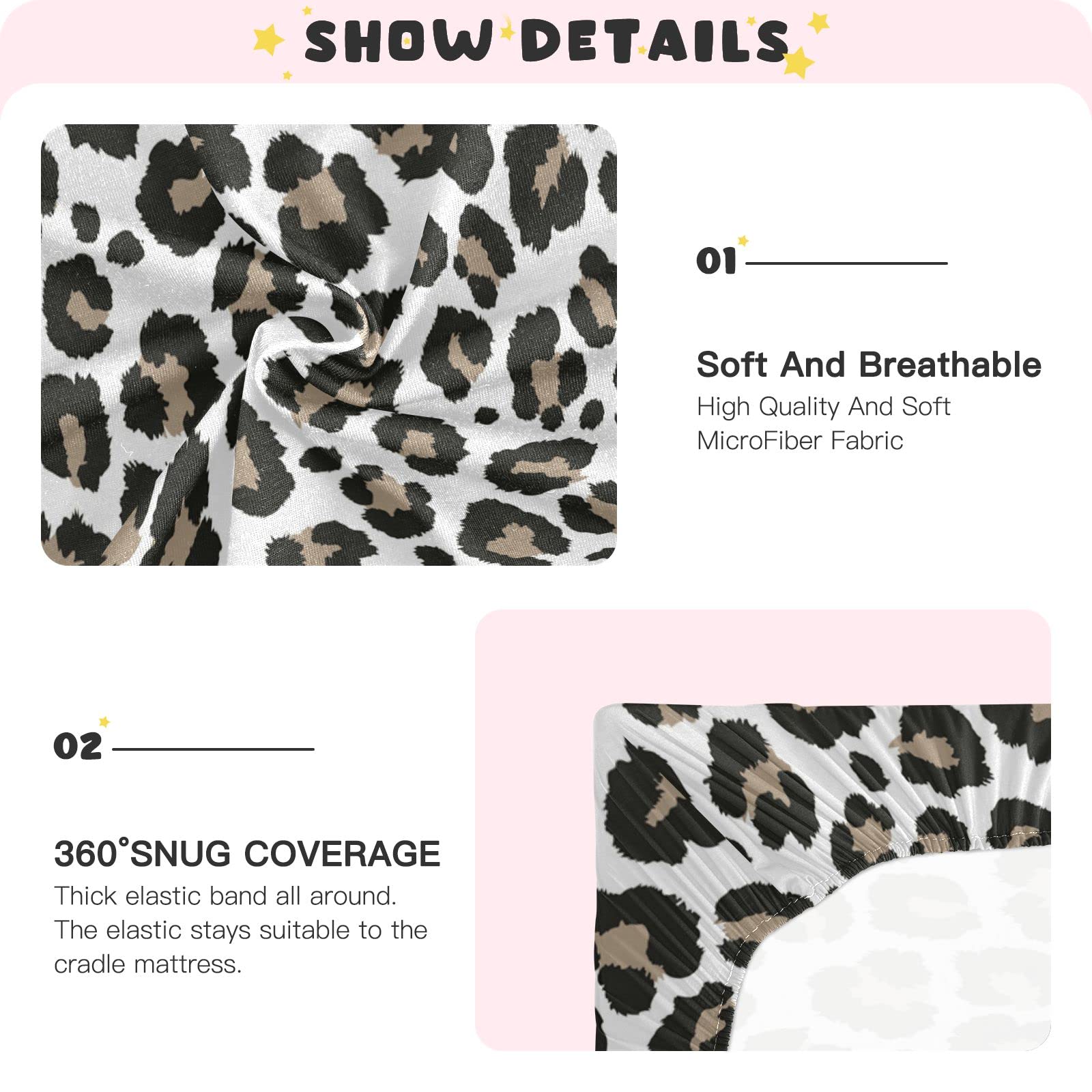 Crib Sheets, Soft Breathable Microfiber Baby Sheet for Standard Size Crib Mattress 28in x 52in, Leopard Cheetah Print(1) Nursery Sheet(226cr2g)