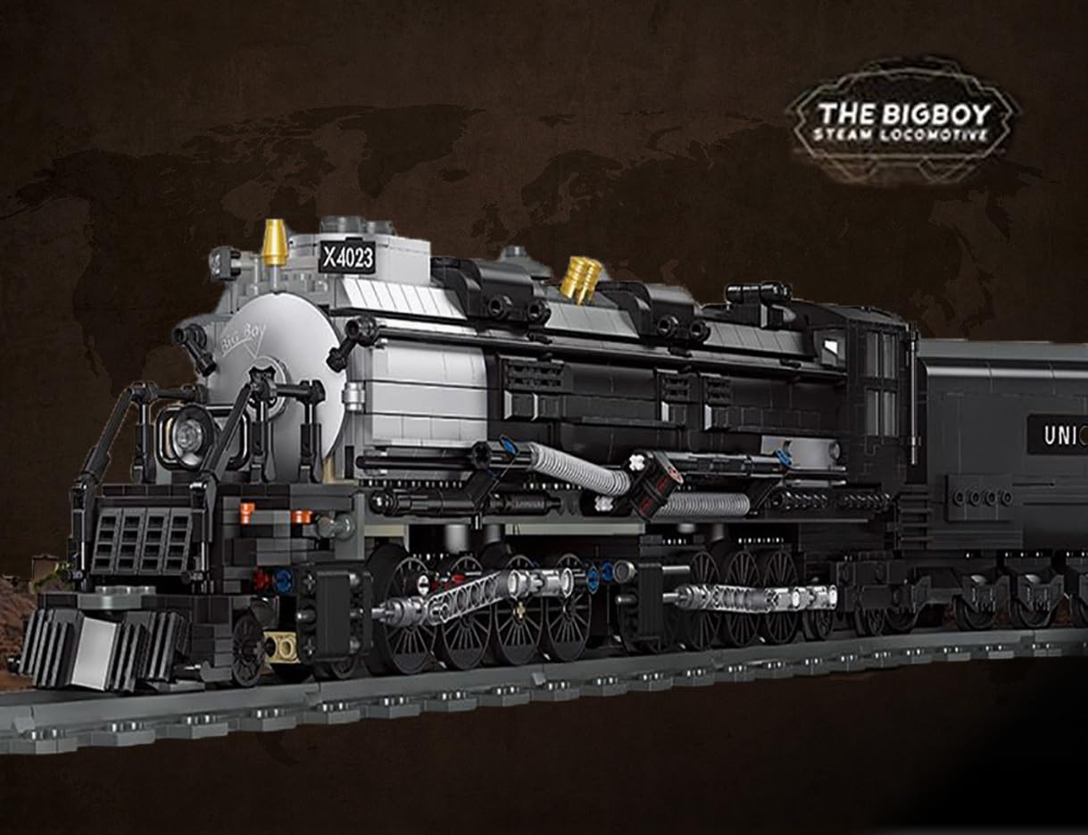 DAXX BIGBOY Steam Train Building Kit and Engineering Toy,BIGBOY Locomotive with Track Display Set Compatible with Lego,Gift for Train Lovers(1608Pcs)