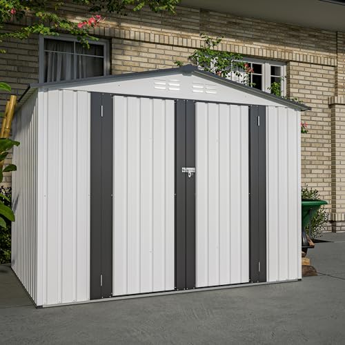 Goohome 6x8ft Metal Outdoor Storage Shed, Large Heavy Duty Tool Sheds with Lockable Doors & Air Vent,Utility and Tool Storage shed for Backyard Patio Lawn to Store Bikes, Tools, Lawnmowers