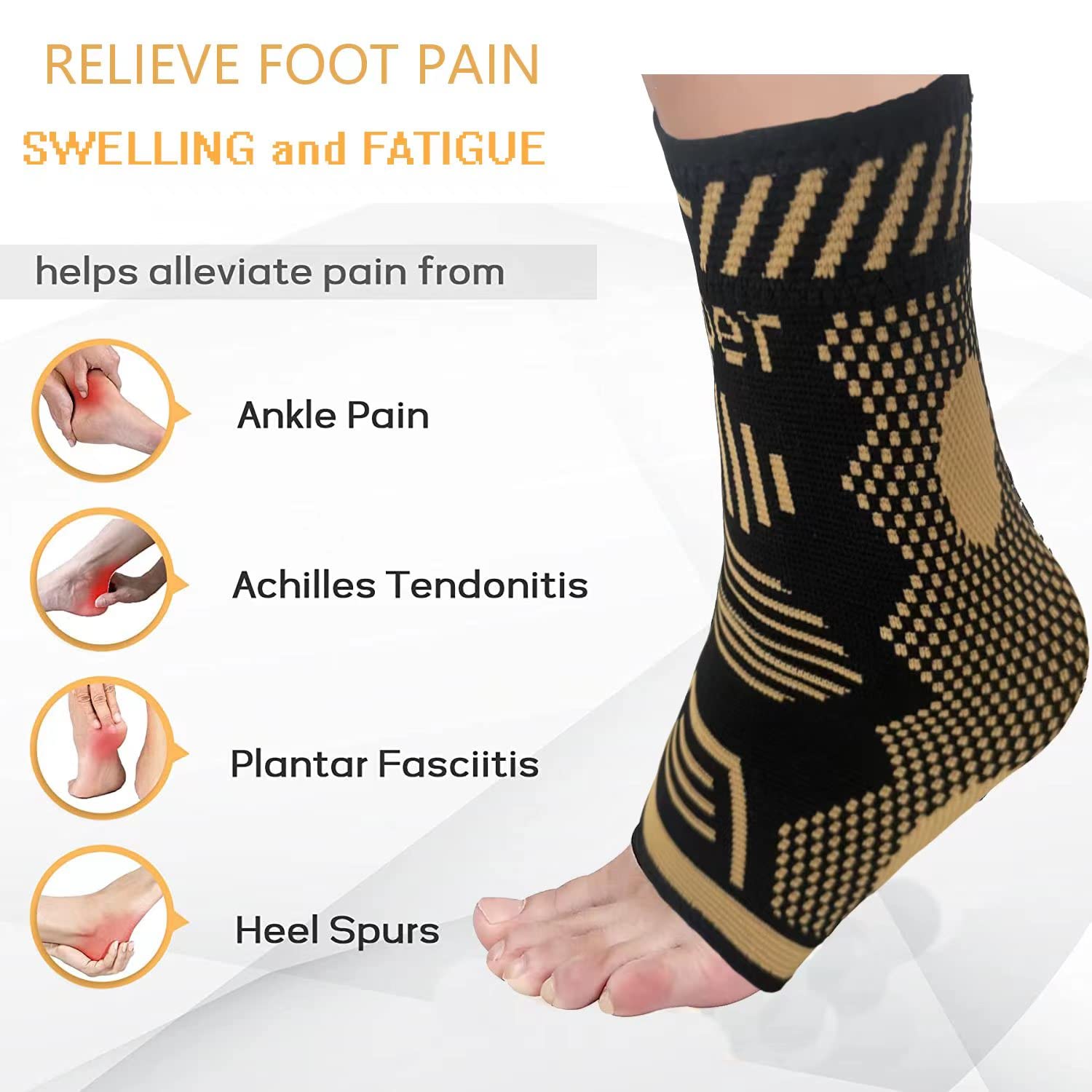 Copper Ankle Brace Support for Men & Women, Ankle Stabilizer Compression Sleeve Socks for Prevent Ankle Injuries, Ankle Support Foot Brace for Sprained, Swelling, Achilles Tendonitis, Sport (Pair, XL)
