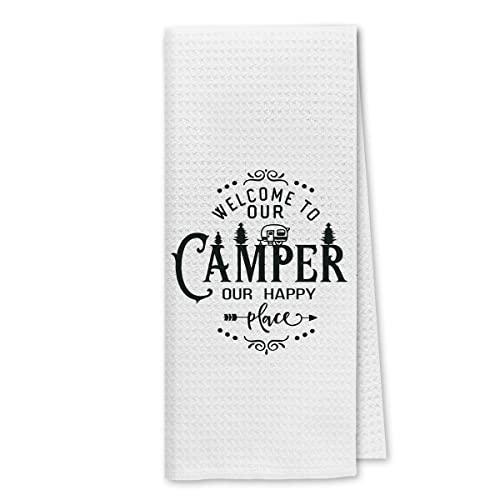Dibor Welcome to Our Camper Camping Kitchen Towels Dish Towels Dishcloth,Woodland RV Trailer Decorative Absorbent Drying Cloth Hand Towels Tea Towels for Bathroom Kitchen,Campers Gifts