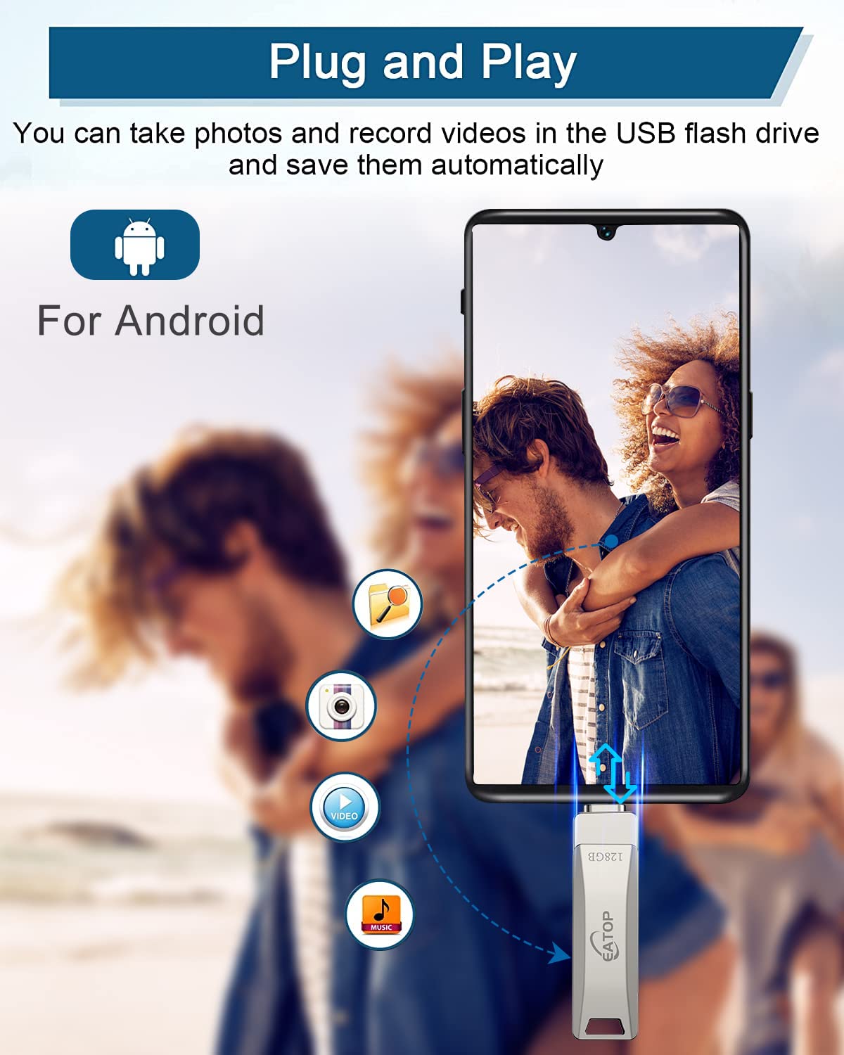 EATOP MFi Certified 128GB Photo Stick for iPhone, iPhone Memory Stick iPhone USB for Photos, iPhone USB Flash Drive Memory Stick for iPad External Storage Compatible with iPhone iPad Android PC