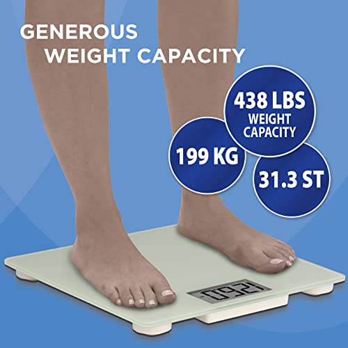 HealthWise Digital Weight Scale | 438 lbs / 199 kg Capacity | Tempered Glass Auto-On | Quick, Accurate Body Weight Measurements | Measurement Modes: LBS, KG or ST