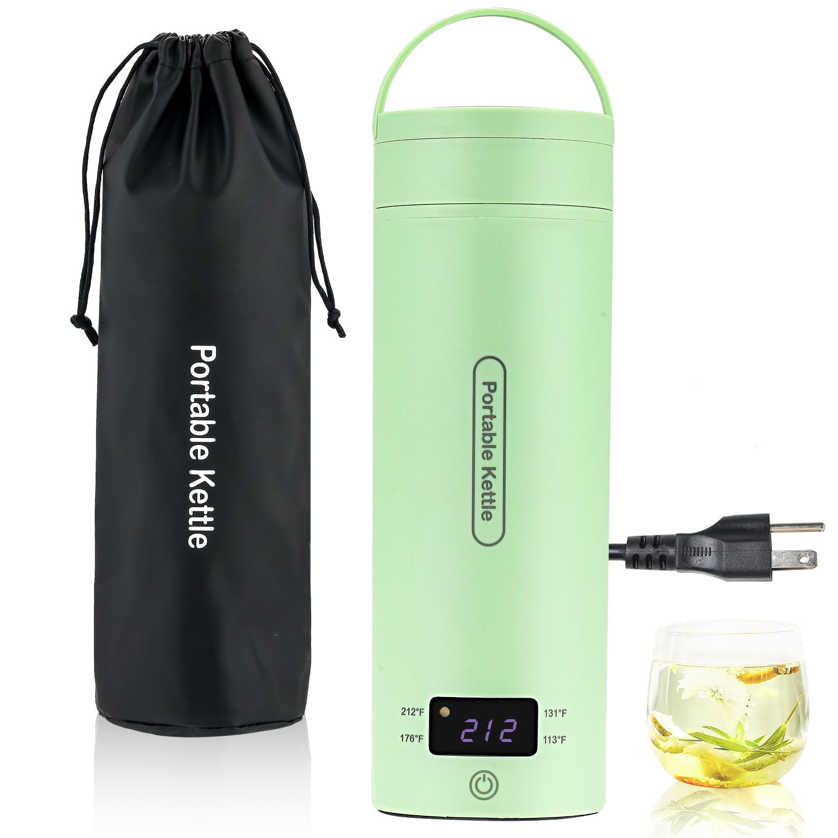 COHOLYTY Portable Electric Kettle: Travel Small Water Boiler, Heater with 4 Temperature Control, 304 Stainless Steel, With Boil Dry Protection & Fast Boil, BPA-Free, Auto Shut Off (Green)
