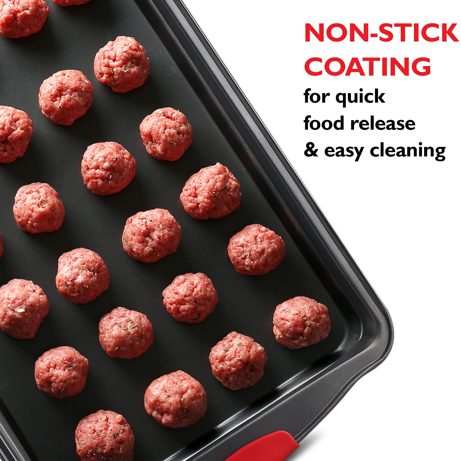 Eatex Baking Sheet, 6PC Cookie Sheet Set with Silicone Handles, Nonstick Steel Baking Pan, Durable Baking Sheets for Oven, BPA Free Baking Pans Set, Cookie Sheets for Baking Set – Black Bakeware