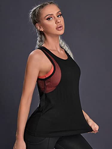Floerns Women's Mesh Insert Sleeveless Yoga Racerback Sports Tank Top Black L