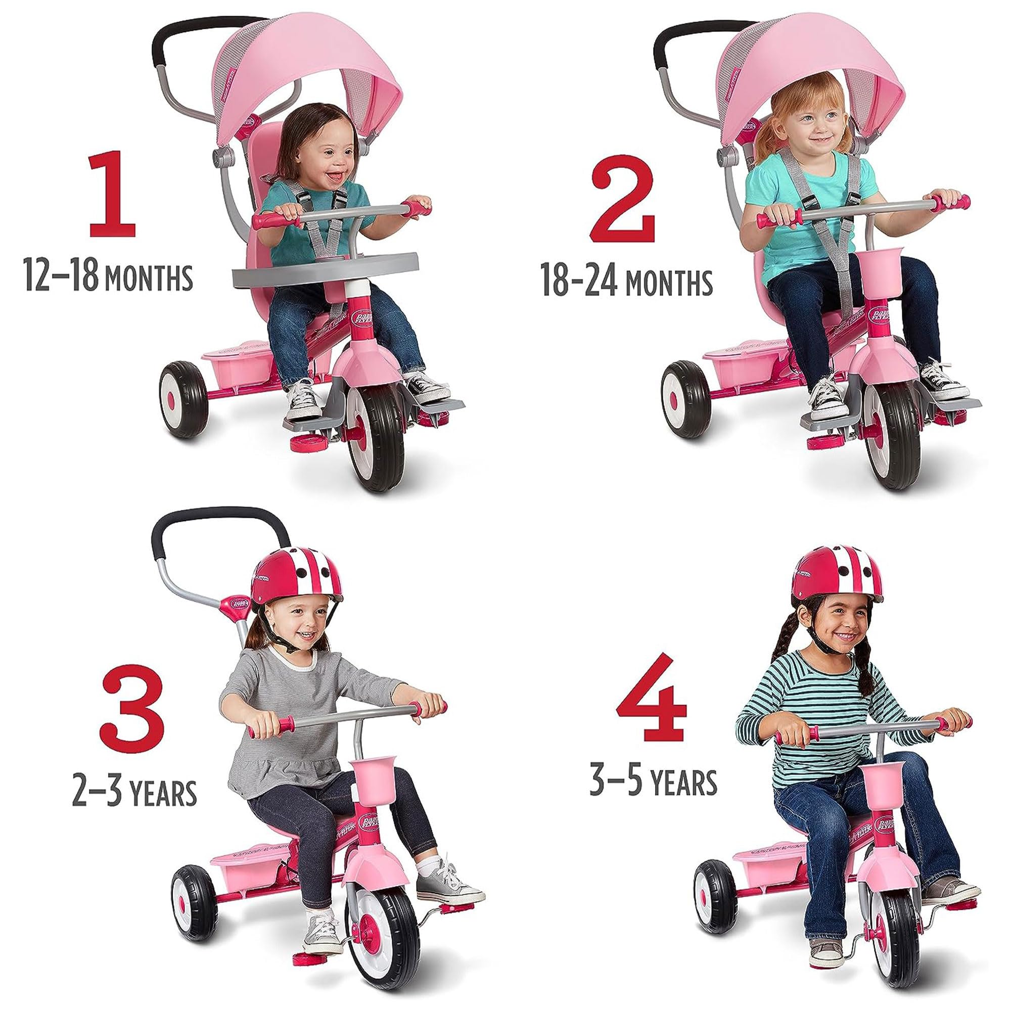 Radio Flyer Toddler Tricycle and Stroller, w/ Adjustable Seat for 9 Months to 5 Years Old, Pink