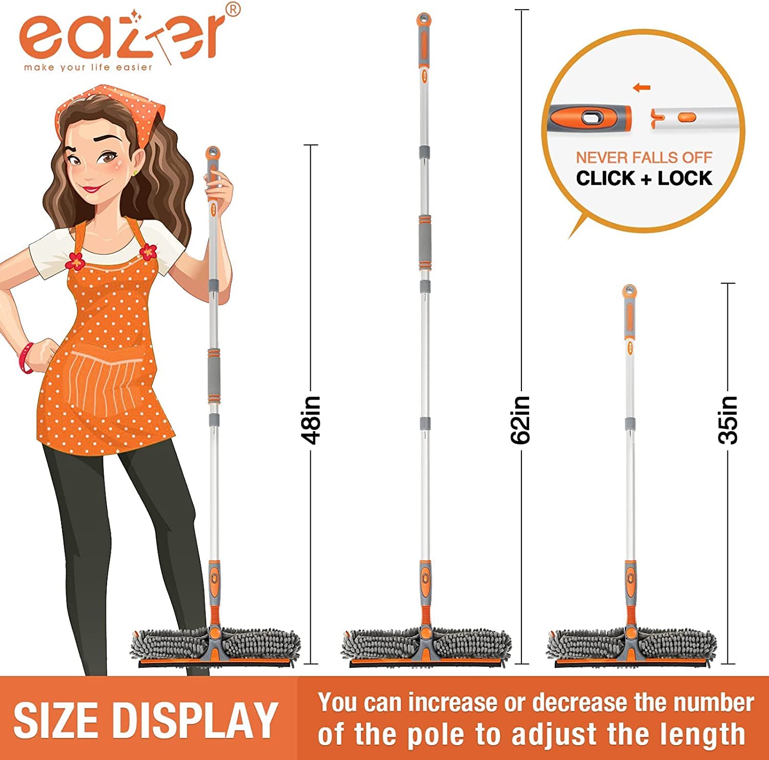 eazer Squeegee Window Cleaner 2 in 1 Rotatable Window Cleaning Tool Kit with Extension Pole, 62'' Telescopic Window Washing Equipment with Bendable and Adjustable Head for Indoor/Outdoor Car Glass