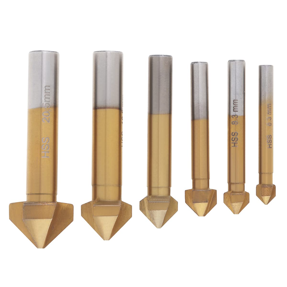 ChgImposs 6pcs Titanium Plated 3 Edge 90 Degrees Chamfer End Mill Cutter Chamfering Drill Bit with Straight Shank for Woodworking Drilling