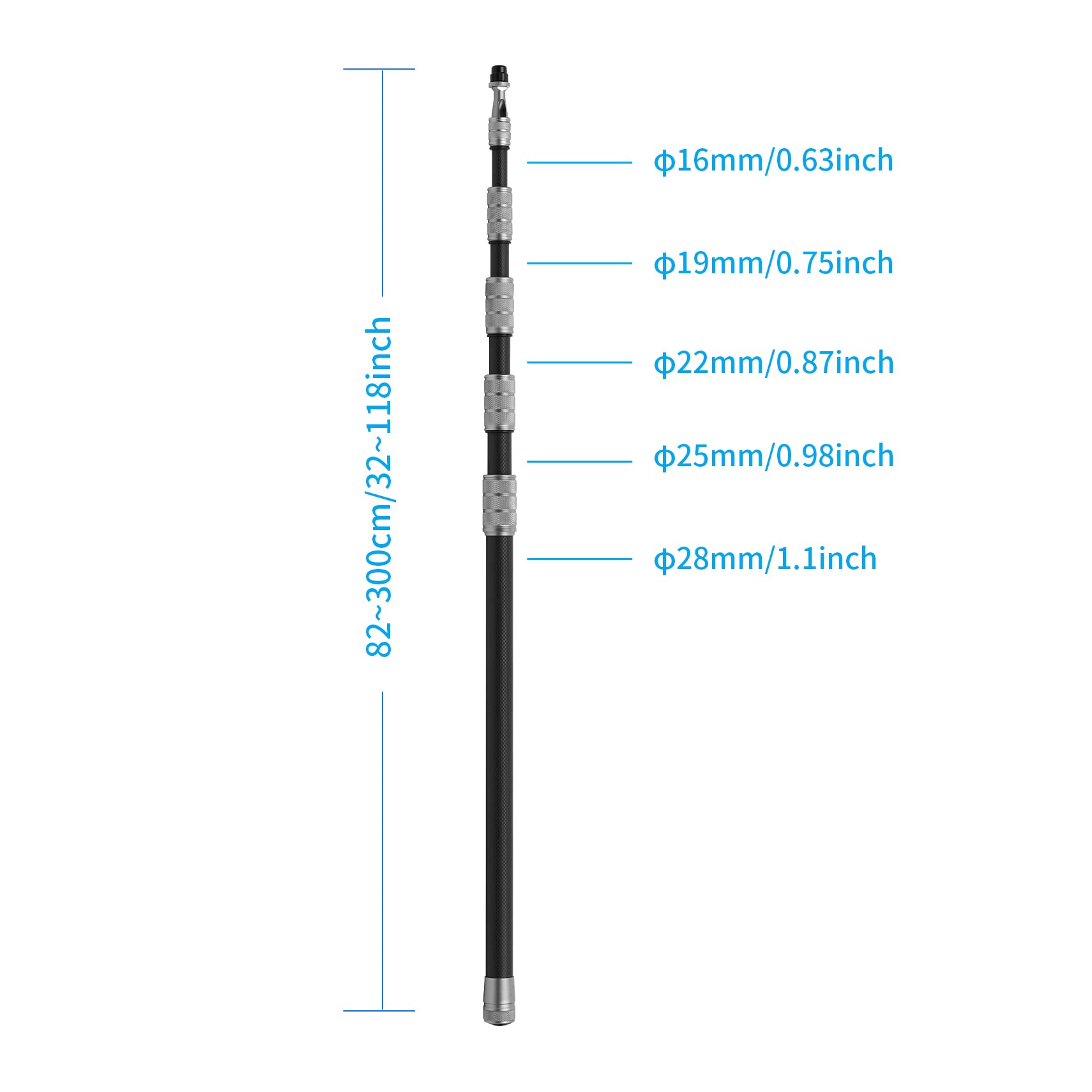 Selens Mic Boom Pole Portable Microphone Boom Arm 5-Section Extendable Handheld Mic Arm Microphone Holder for Sound Recording, Video, Broadcast and Electronic News Gathering, 2.7ft-9.8ft