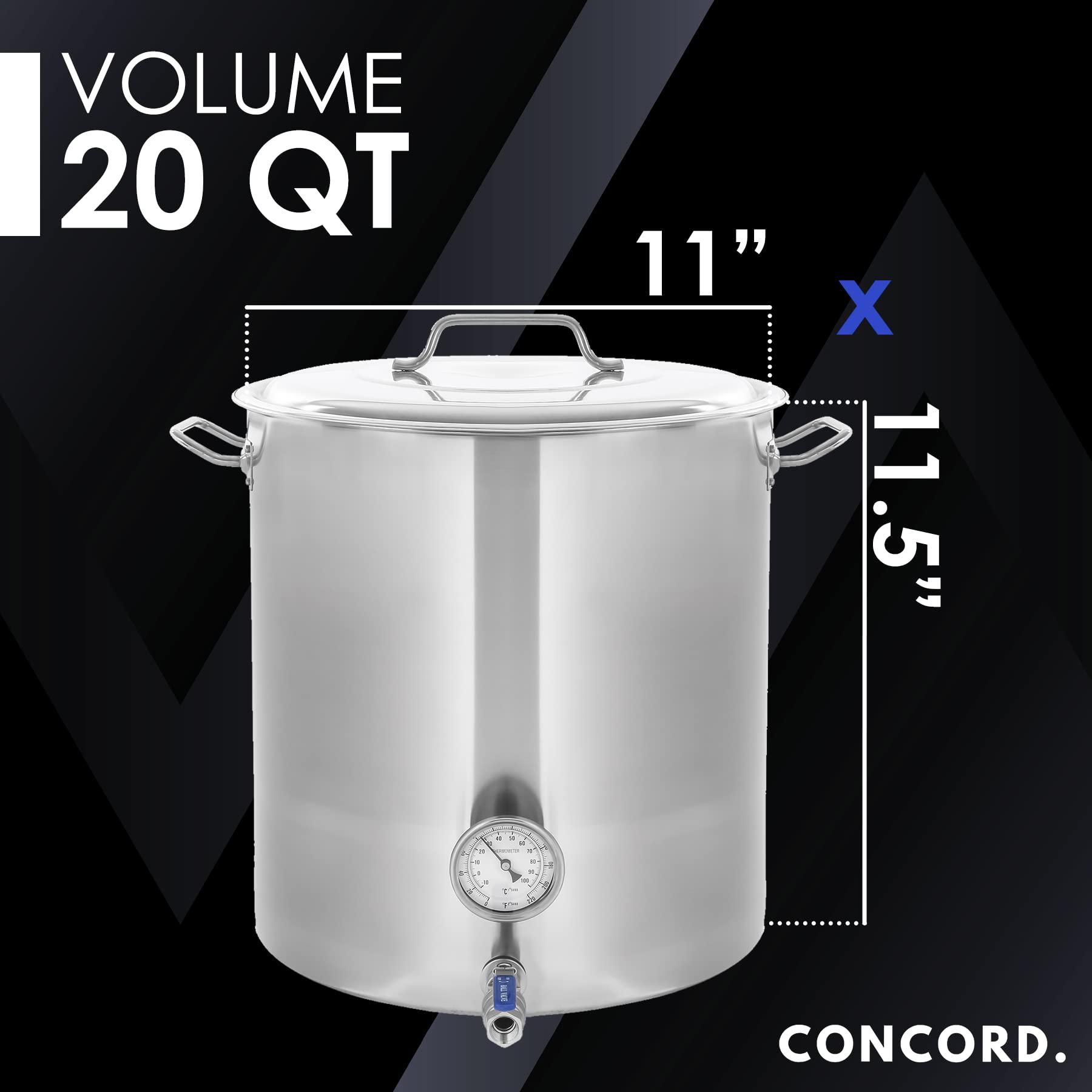 CONCORD Stainless Steel Home Brew Kettle Stock Pot (Weldless Fittings) (20 QT/ 5 Gal)