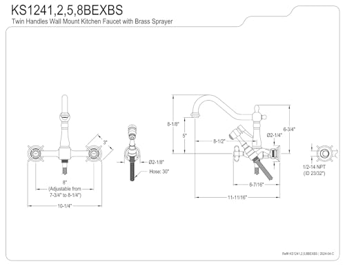 Kingston Brass KS1242BEXBS Essex Bridge Kitchen Faucet, 8-1/2 Inch in Spout Reach, Polished Brass