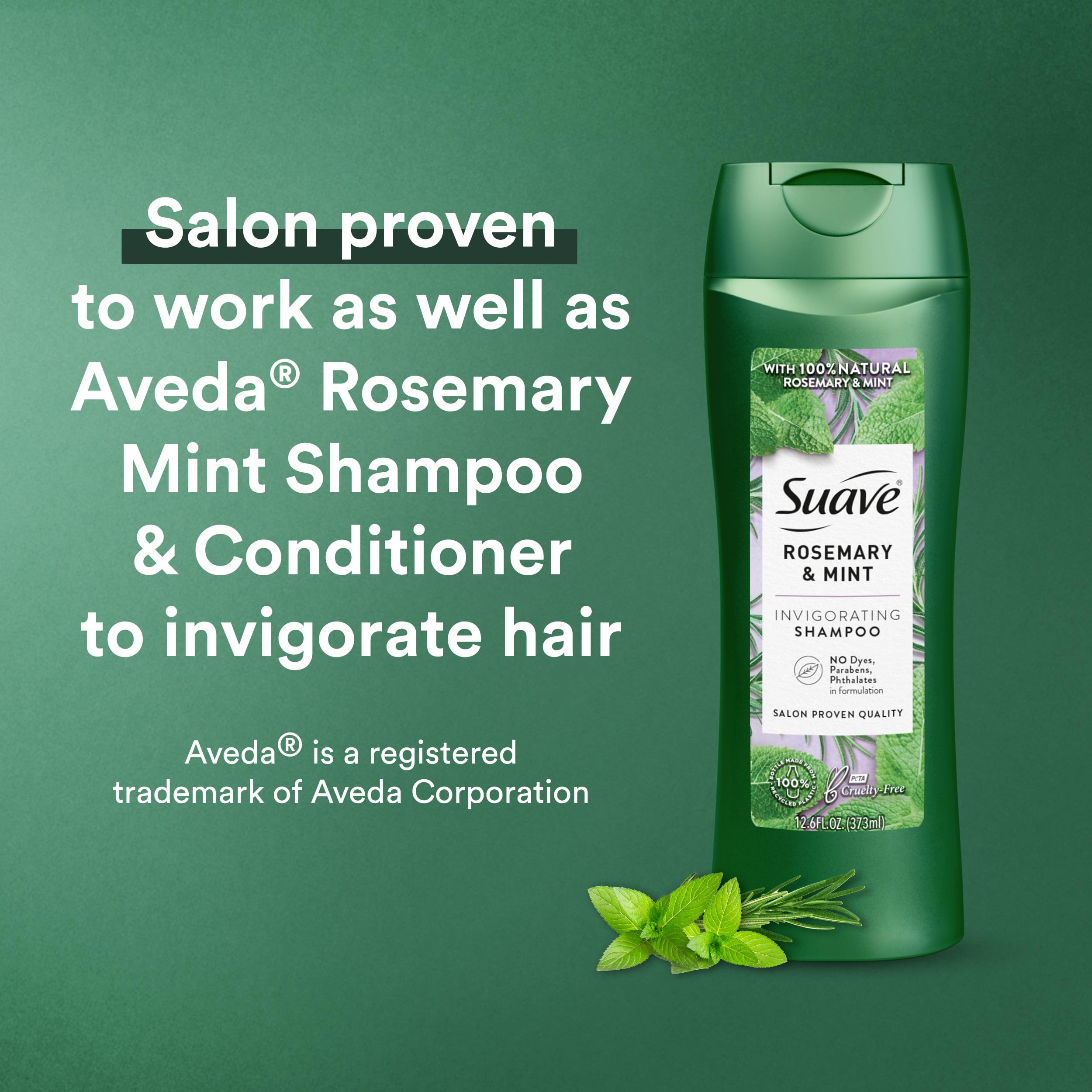 Suave Shampoo and Conditioner, Rosemary & Mint β Invigorating Formula with 100% Natural Essential Oils, 12.6 Oz Ea