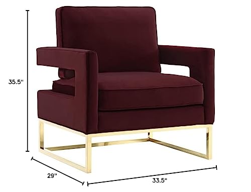 TOV Furniture The Avery Collection Modern Style Living Room Den Leather Upholstered Armchair with Gold Legs, Maroon