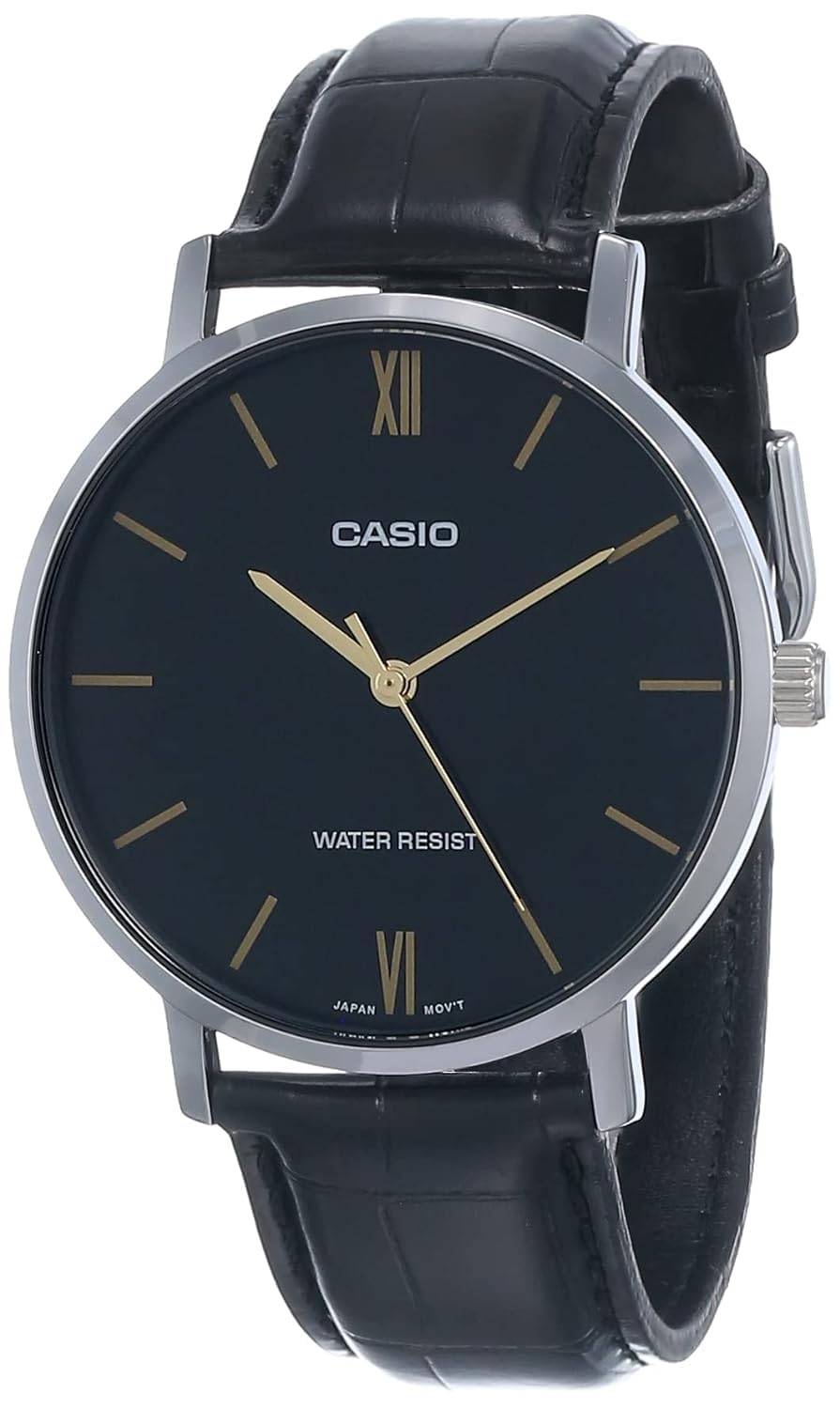 Casio MTP-VT01L-1B Men's Minimalistic Black Dial Black Leather Band Analog Watch