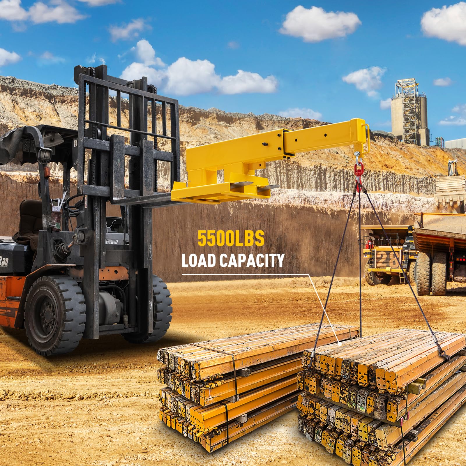 Garvee Forklift Jib Crane, Adjustable Forklift Mobile Crane Manual Telescopes 45"-78", 2.5T Capacity, Flexible Adjustment Holes, Ideal for Warehouse, Factories, Construction(5500 Lbs Lift Capacity)