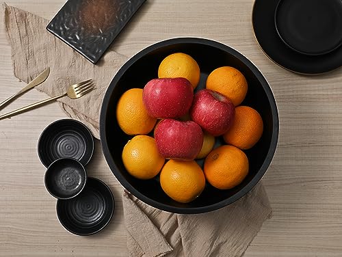IVE Design Black Wood Fruit Bowl for Kitchen Counter, 12-inch Diameter Large Wooden Fruit Bowl, Natural Rubber Wood, Black Decorative Bowl Fruit Holder