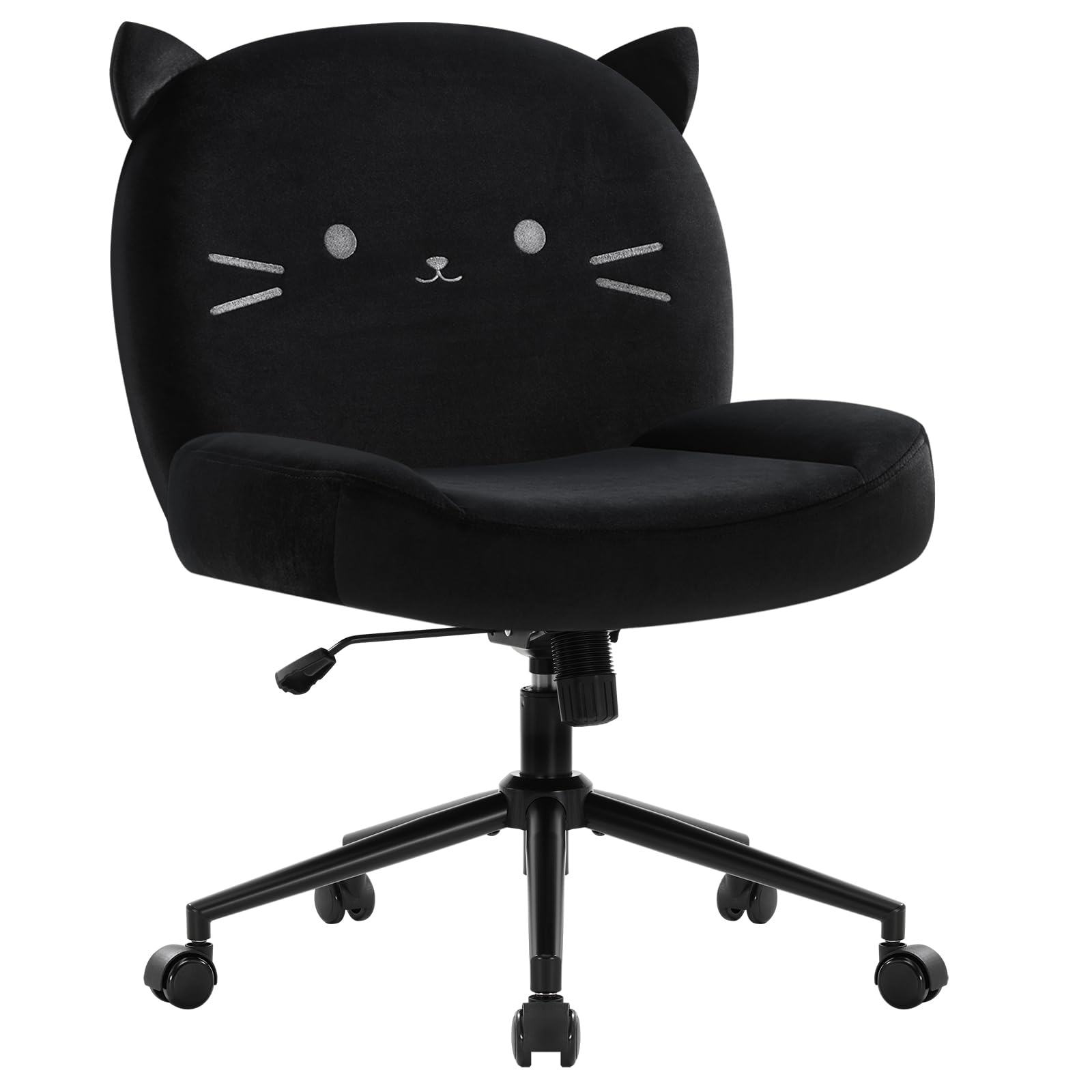 IWMH Armless Office Desk Chair with Wheels,Ergonomic Criss Cross Legged Computer Chair with Fabric Padded, Height Adjustable Wide Seat Vanity Chair,Mid Back Task Chair for Home, Bedroom (Black)