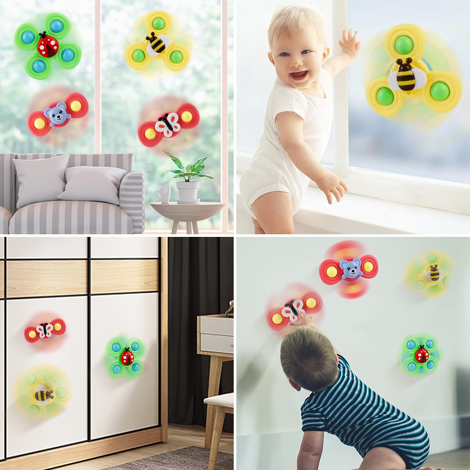 Suction Cup Spinning Top Toy Baby Bath Toy 3 PCS, COSYOO Spin Sucker Spining Top Spinner Toy Early Learner Toys for Baby Toys