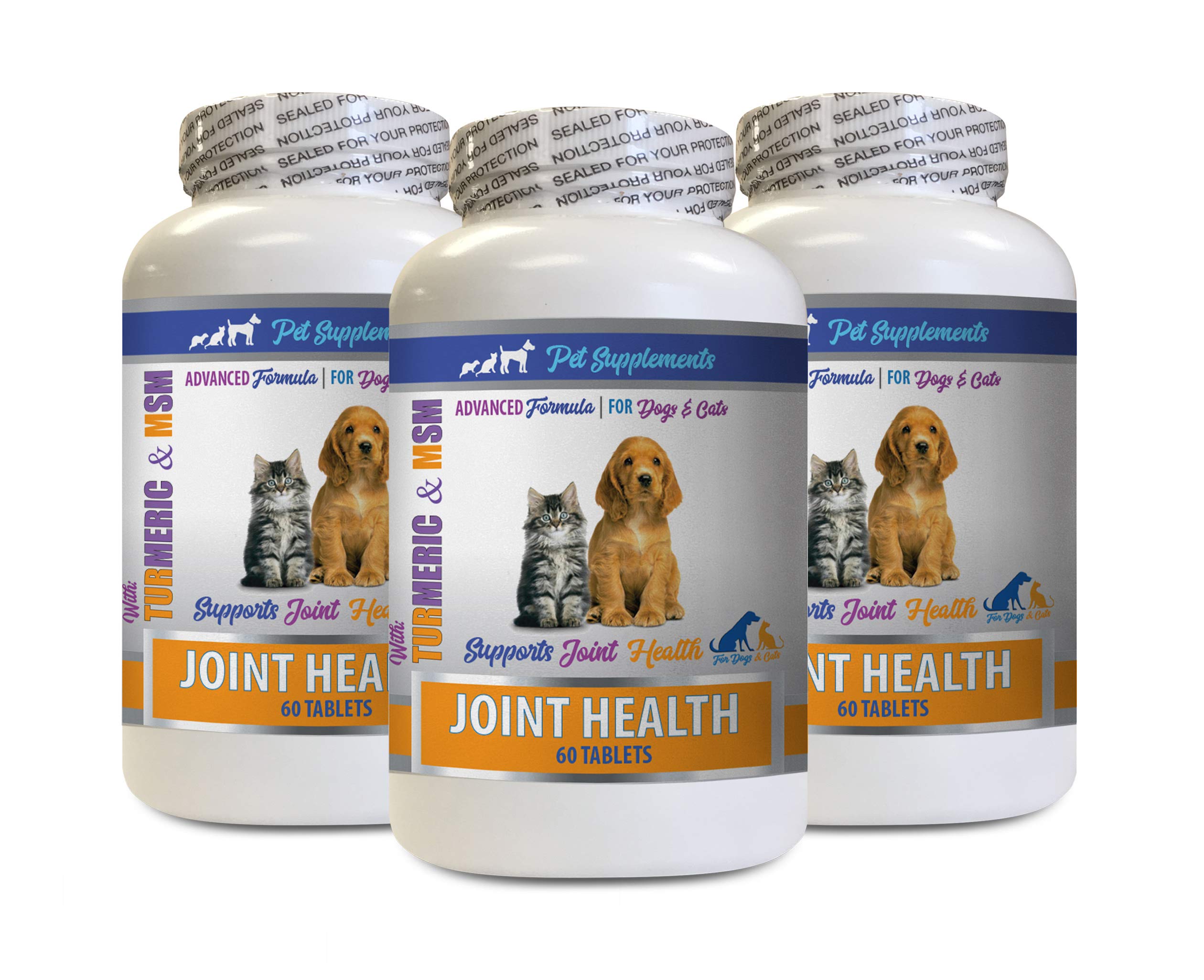 Hip and Joint for Cats - PET Joint Health - Dogs and Cats - Turmeric and MSM - Increase Mobility - Decrease Inflammation - Premium - Hip & Joint Health for Cats - 3 Bottles (180 Tablets)