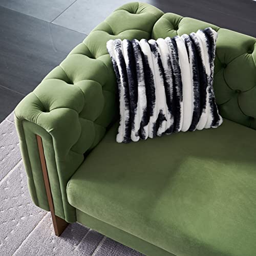 Melpomene Modern Button Tufted Velvet Sofa, Chesterfield Sofa with Square Arm,Gold Metal Legs and 2 Throw Pillows for Living Room(Mint Green)