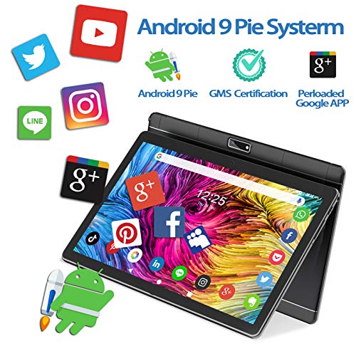 Tablet 10 Inch Android 9 HD Dual Sim Tablets with Quad Core, 32GB ROM /128 GB Expand, 3G Phone Call, WiFi, Bluetooth, Dual Camera, GPS, IPS Touchscreen, GMS Google Certified Tablet PC, (Black)