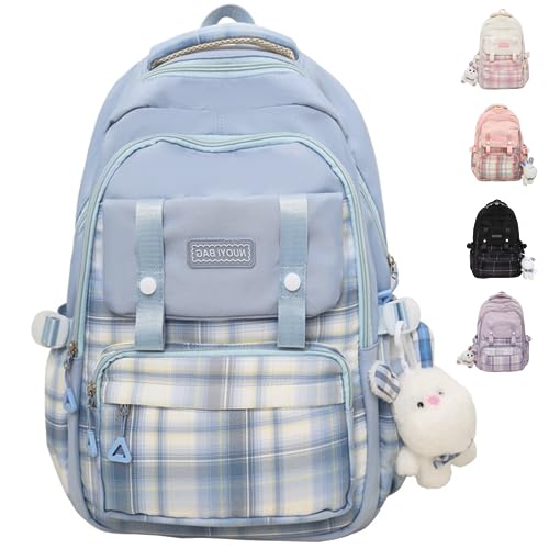iwhgrmp Kawaii Backpack with Cute Accessories Versatile Big Capacity Cute Aesthetic Travel Backpacks Adorable Lovely Daypack (Blue)