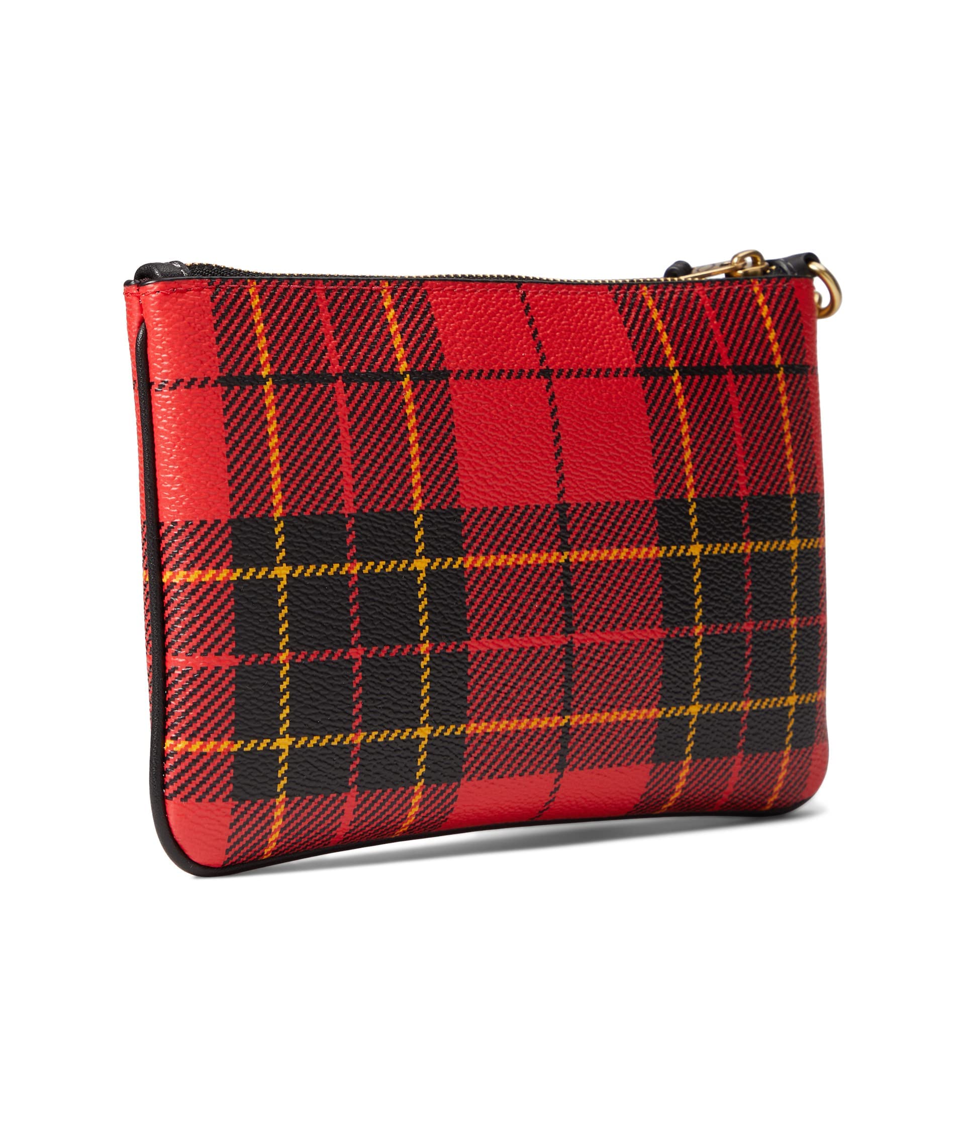 Coach Novelty Box Program Plaid Print Small Wristlet Red Multi One Size