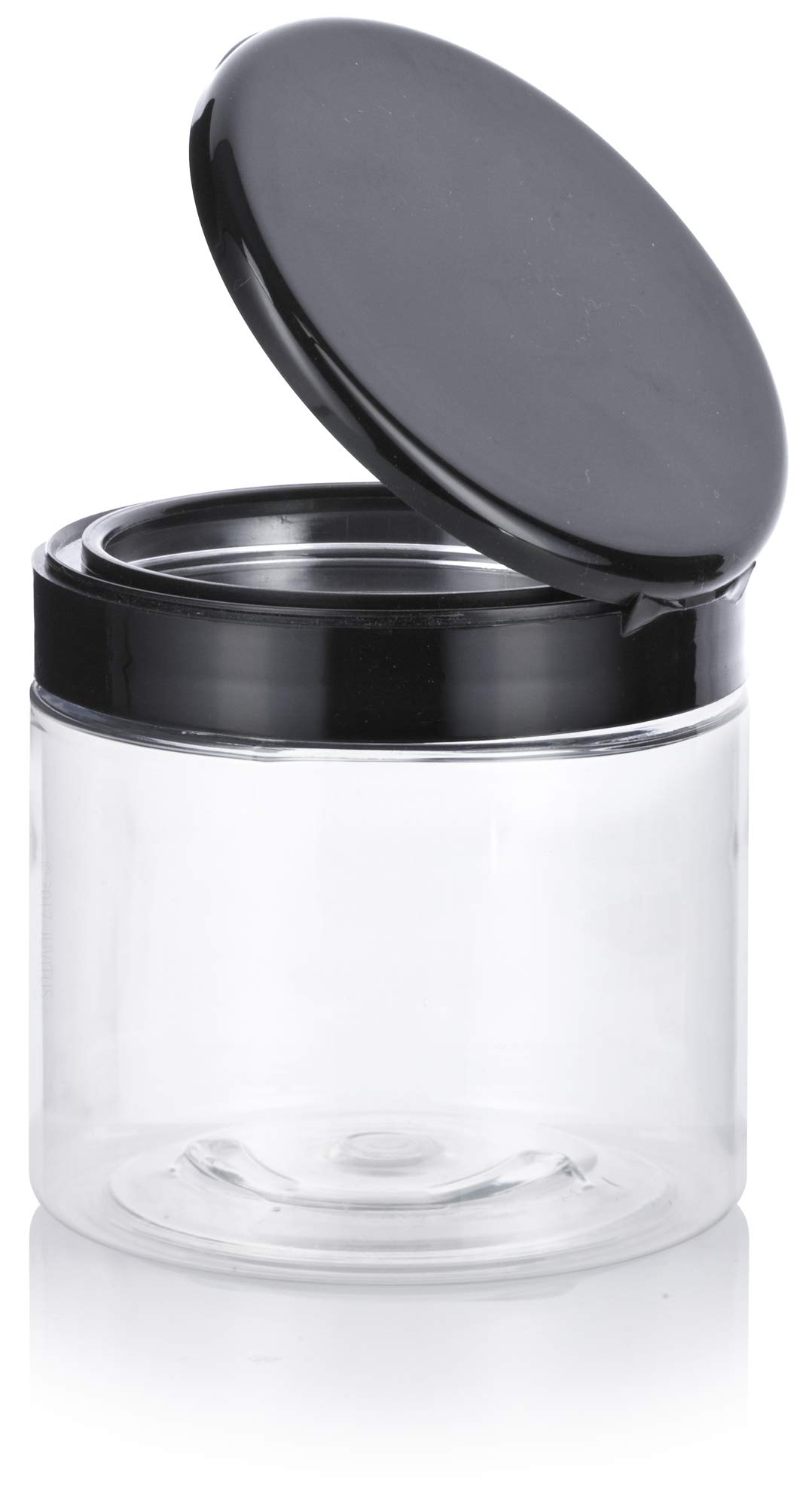 JUVITUS Clear Large 16 oz PET Plastic (BPA Free) Refillable Jar with Black Flip Top Cap - (6 pack)